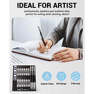 Nicpro 2mm Metal Mechanical Pencil Set with Case, 3PCS Lead Pencil Holder 2.0 mm with 144PCS Lead Refills (4H 2H HB 2B 4B 6B Color), Eraser, Sharpener for Drafting Writing Drawing Sketching