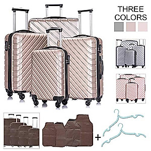 Apelila 5 Piece Hardshell Luggage Sets,Travel Suitcase,Carry On Luggage with Spinner Wheels Free Cover&Hanger Inside (Champagne Gold With Bag)