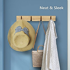 JSVER Wooden Coat Hooks Coat Rack Wall Mounted, Modern Coat Rack, Space-Saving Coat Hook with 4 Standard Retractable Hooks Hat Coat Hook for Entryway, Hallway, Bathroom, Living Room, Bedroom