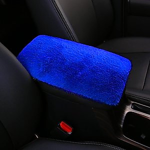 Silence Shopping Fluffy Furry Armrest Cover for Car, Auto Center Console Cover Pad Car Soft Console Pad Wool Fur Armrest Seat Box Cover Protector Universal Fit for Most Vehicle, SUV (Royal Blue)