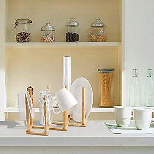 Yesland 2 Pack Wooden Bottle Drying Rack - Retractable Bamboo Dish Drying Rack Plastic Bag Drying Stander Holder for Water Bottles, Dish, Plate, Cup, Book, Pot Lid, Cutting Board, Reusable Baggies