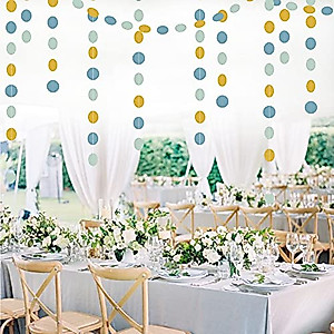 Light-Dusty Blue Gold Party-Decorations Garland - 52Ft Birthday Baby Bridal Shower Wedding Paper Banner Streamers,Bachelorette Engagement Decor Panduola