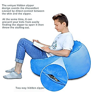 Bean Bag Chair Cover, Stuffed Animal Storage, Plush Toys Organizer Holder, Beanbag Chairs Cover for Kids Teans and Adults Super Soft and Comfortable Fabric X-Large with Handle and Zipper -Round Blue