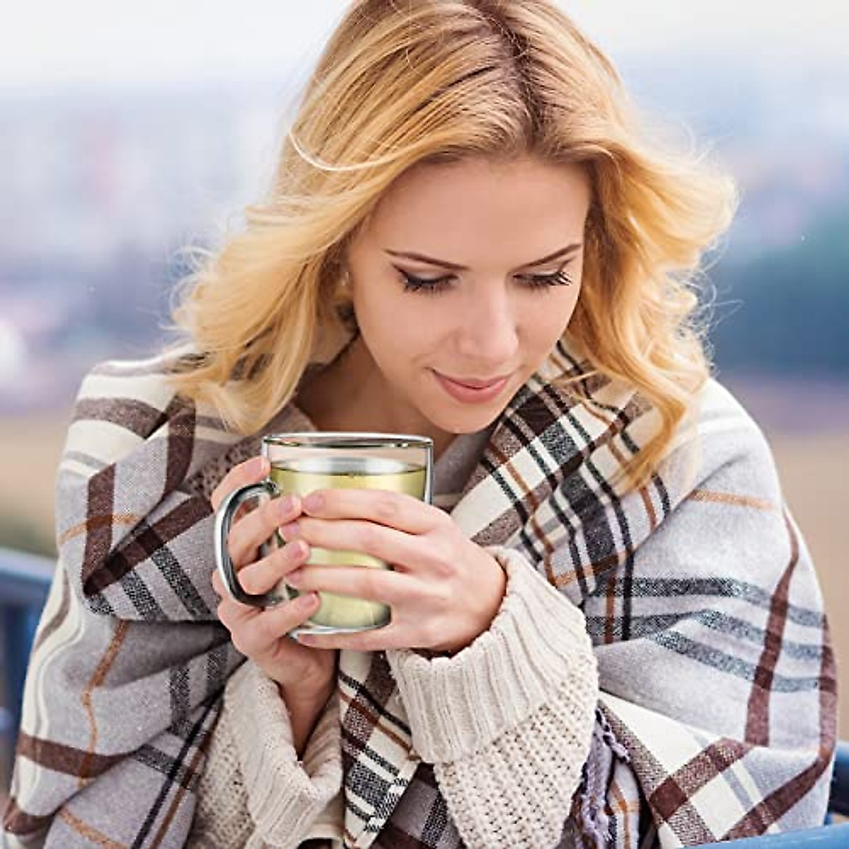 Potchen 8 Pack 12 Oz Double Wall Glass Coffee Mugs Clear Glass Coffee Cups with Handle Insulated Coffee Mug Glass Cups for Cafe Latte