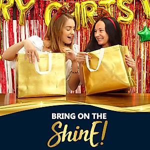 Nush Nush Gold Gift Bags Large Size – Set of 15 Reusable Gold Gift Bags With White Handles - Perfect As Christmas Gift Bags, Goodie Bags, Birthday Gift Bags, Party Favor Bags –13Wx5Dx11H