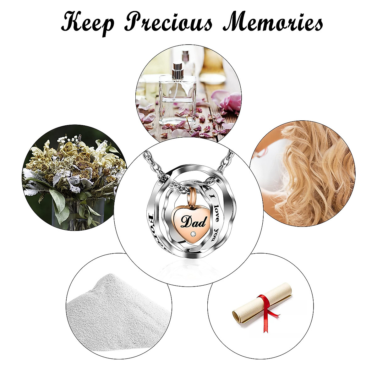 SOITIS Urn Necklace for Ashes Stainless Steel Cremation Necklace with Heart Waterproof Ashes Necklace Memorial Keepsake for Dad