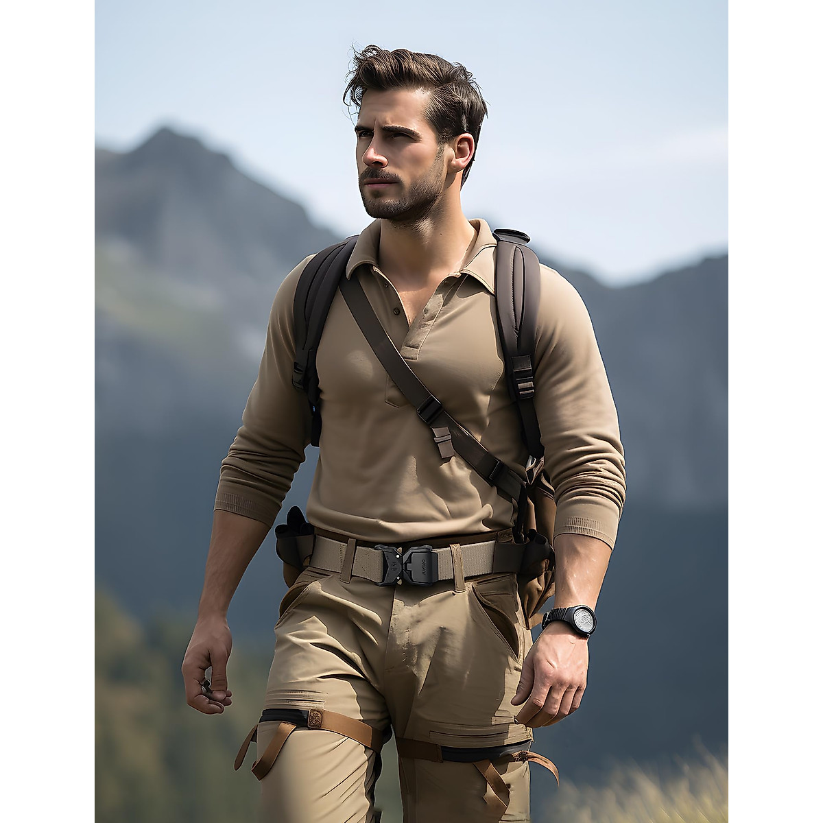 JUKMO Tactical Belt, 2 Pack Military Hiking Rigger 1.5" Nylon Web Work Belt with Heavy Duty Quick Release Buckle (Black+Coyote, Medium-for Waist 36"-42" (Length 49"))