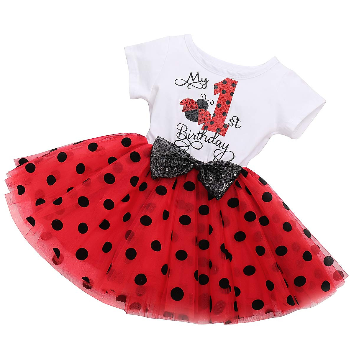 It’s My 1st/2nd Birthday Outfit Toddler Baby Girl ONE Party Tutu Dress for Kids Half/First Onesie Crown Infant Skirt Sets for Photo Props Costume Ladybug-My 1st Birthday 1Y