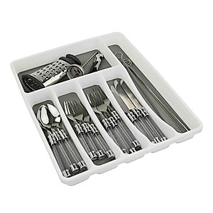 Home Basics Large 6 Compartment BPA-Free Cutlery Tray with Rubber Lined Compartments