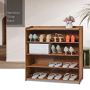 MoNiBloom Bamboo Shoe Storage Cabinet, Freestanding 5 Tier Shoes Organizer for 16-20 Pairs Living Room Entryway Office Mudroon Bedroom Balcony, Brown