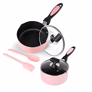 HooJay Nonstick Saucepan Set with Lid, Non Stick 1Qt & 2Qt Sauce Pan Set with Glass Lid Small Pot for Home Kitchen
