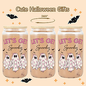 TXBOSWF Halloween Gifts for Women with Ghost,Pumpkins,bats,skulls,16 OZ Halloween Beer Can Glass Tumbler Cup with Lids and Straws,Halloween Coffee Cups Ghost Mug,Halloween Decorations