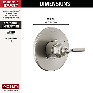 Delta Faucet Saylor Shower Valve Trim Kit for Shower Systems and Brushed Nickel Shower Faucets, Delta Shower Handle Replacement, Shower Faucet Handle, Stainless T14035-SS (Valve Not Included)