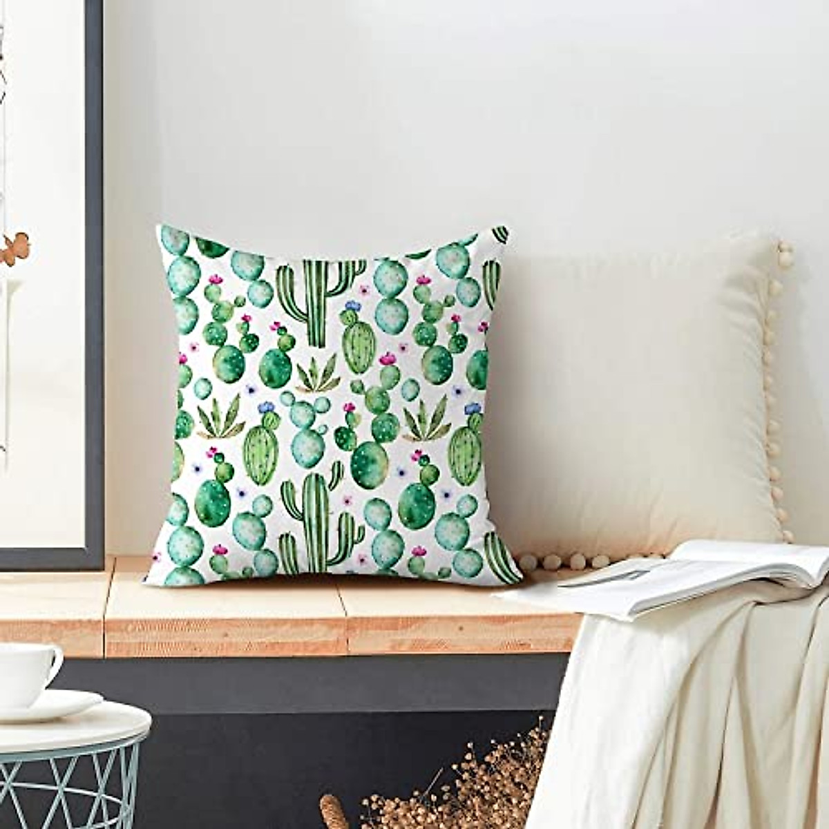 ZFYIPOK Cactus Throw Blanket, Fresh Cactus Flowers Lightweight Blanket Cozy Warm Blankets with 18x18 Inch Pillowcase for Bedroom Living Rooms Sofa Beds Office 60x50 Inch