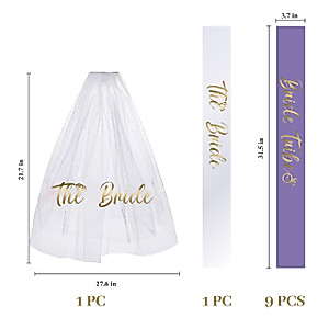 LADY&HOME Bachelorette Party Sash Set-1 Veil,1 Bride Sash and 9 Bride Tirbe Sashes, Bachelorette Party Decorations,Bridal Shower Gifts(Lavender,11pcs)
