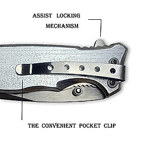 Small Pocket Knife,Pocket Knife for Men,7.9 Inch ,Wooden Handle with Knife Clip, a Gift for Husband,Son,Dad,Brother original steel color