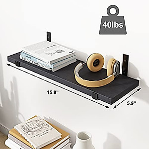 Fixwal Floating Shelves, Rustic Wood Wall Shelves Set of 8, Farmhouse Wall Decor for Bedroom, Living Room, Kitchen and Bathroom (Black)