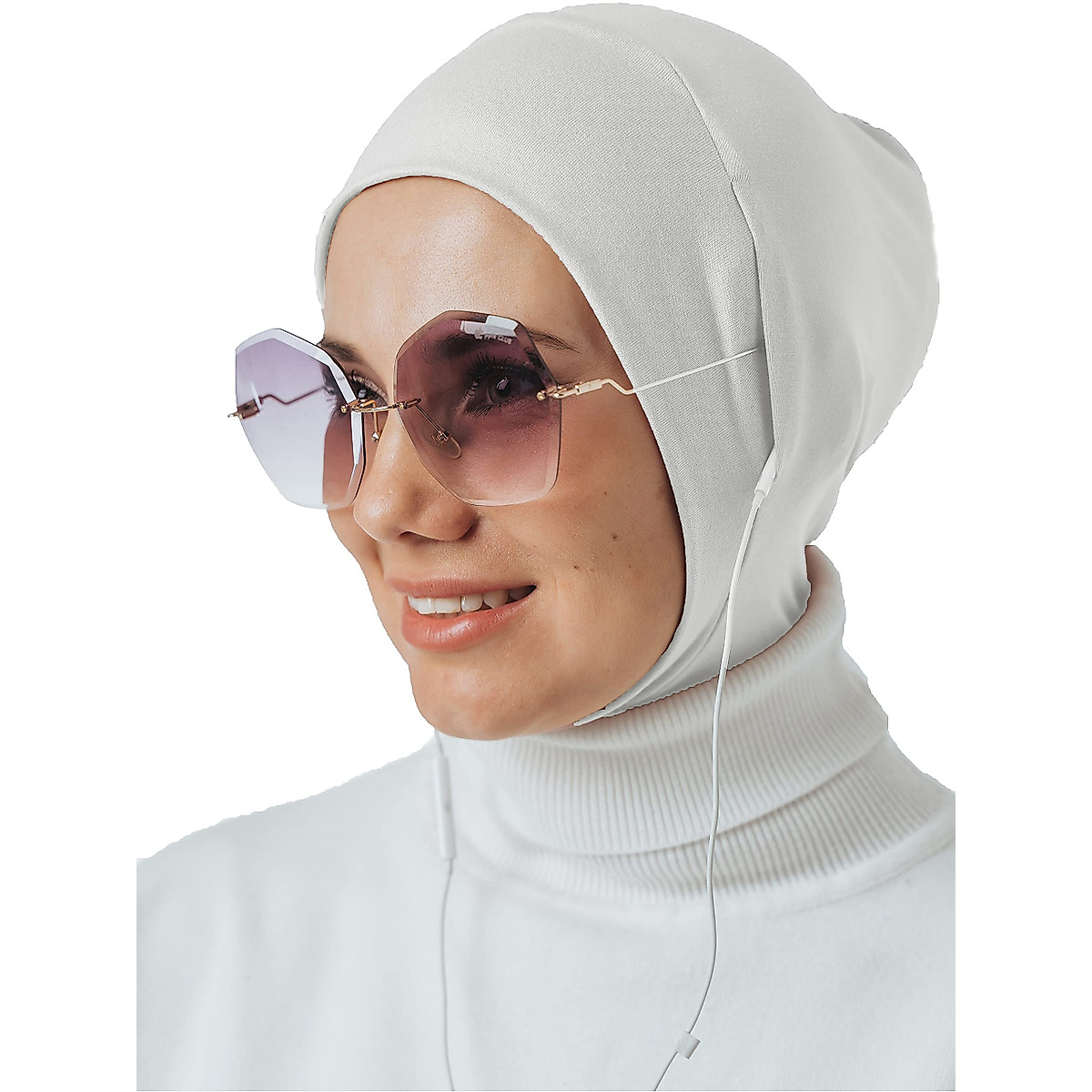 VeilWear Instant hijab for headphones and glasses, Sport head scarf, ready to wear muslim accessories for women (White1)