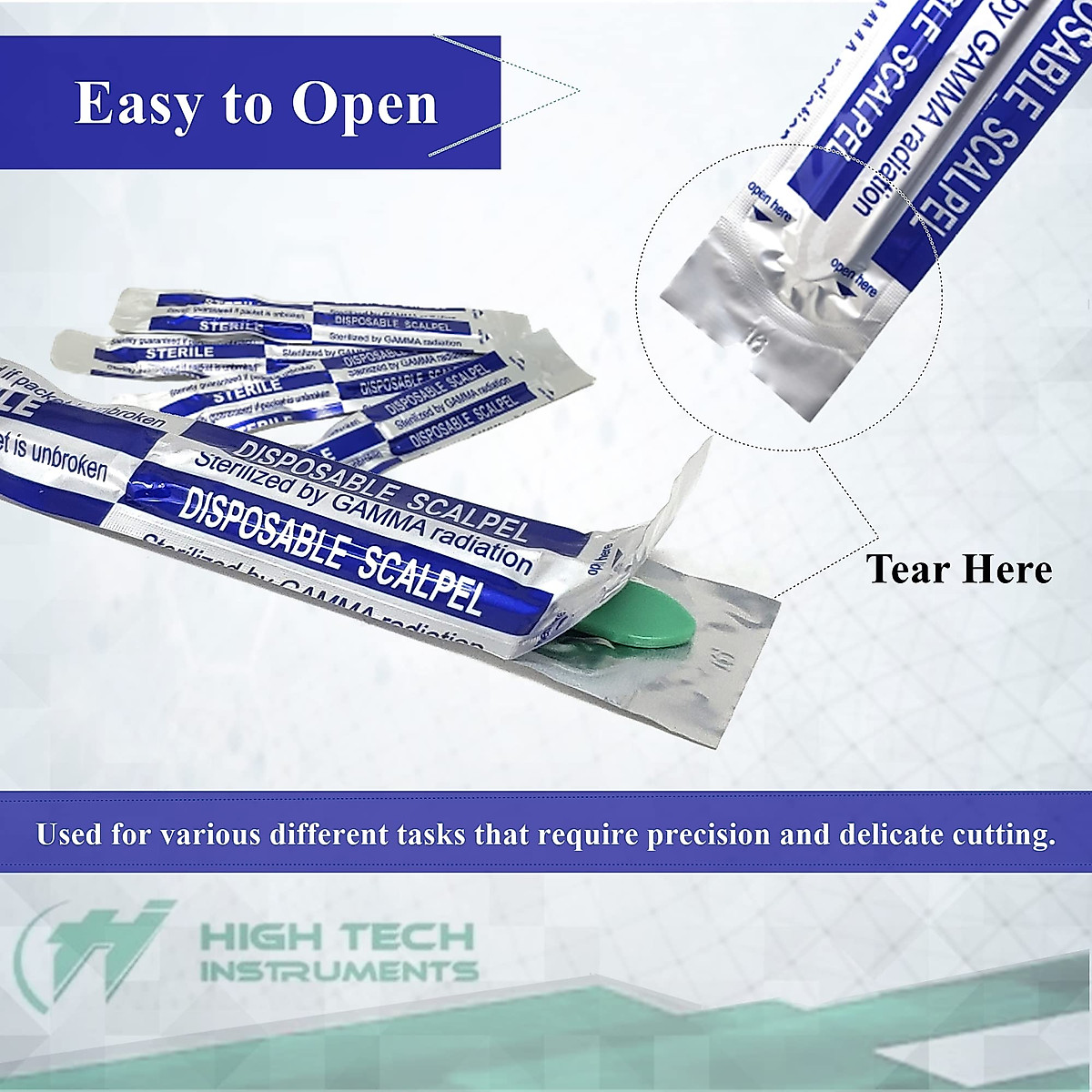 Box of 10 Disposable Surgical Sterile Scalpel Blades #24 Made of Carbon Steel with Sturdy Graduated Plastic Handle for Lab Students, Cutting, Carving, Repairing, Dermaplaning + More