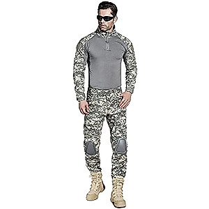 JSFOIRYROU Mens Tactical Military Suits Long Sleeve Waterproof Rip-Stop Uniforms Combat Shirt and Pants Elbow Knee Pads (Gray,XX-Large)