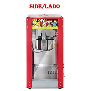 110V US Commercial Popcorn Machine, 8oz Popcorn Maker with Stainless-Steel Kettle,1400 W Countertop Popcorn Maker ，Movie Theater Popper with 3-Switch Control Steel Frame Acrylic Doors, Red