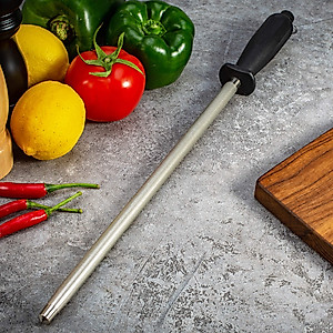 Professional Diamond Brushed Steel Black Knife Sharpening Steel, 12 Inch