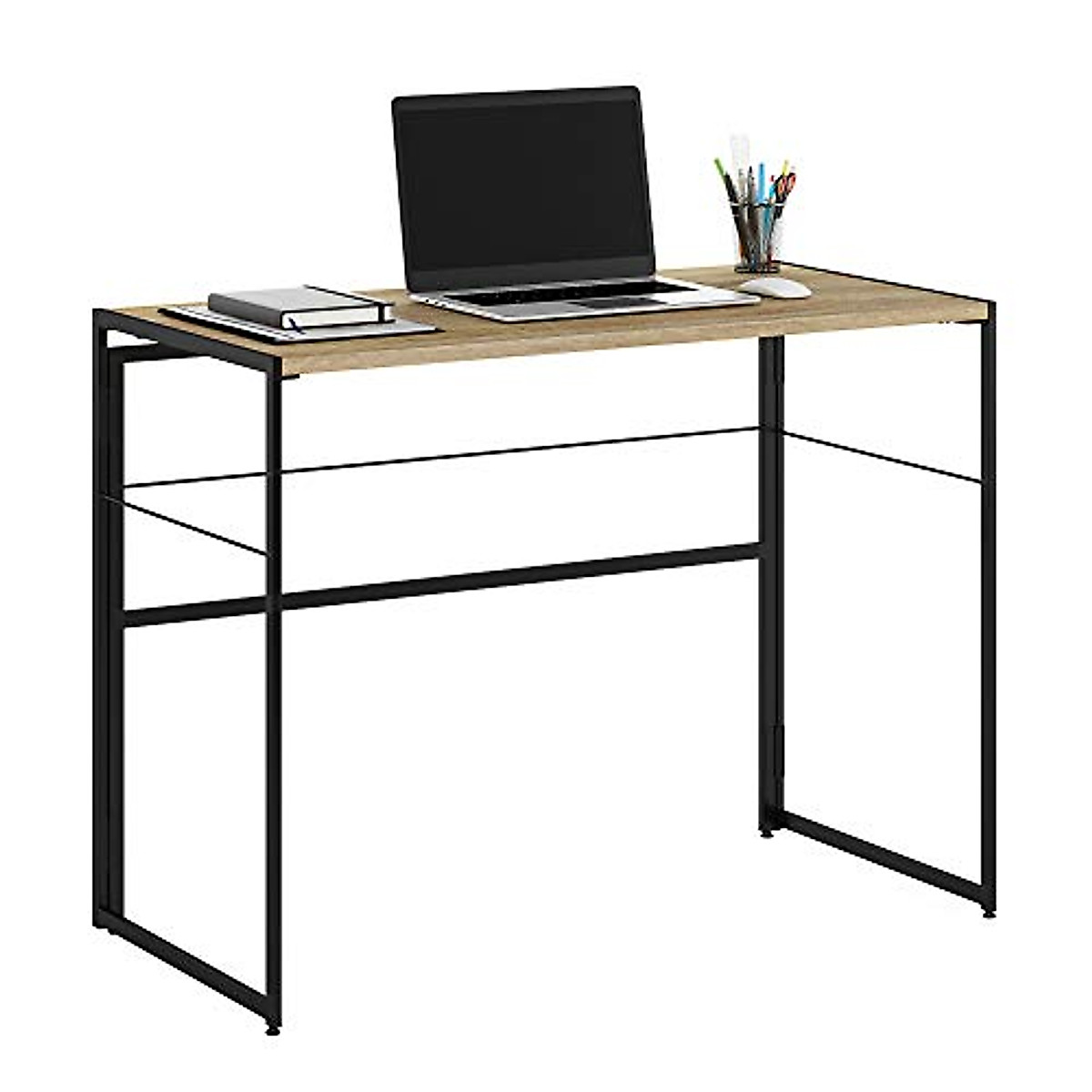 Furinno Riau No Tool/No Assembly/Folding Metal Frame Computer Desk, Sonoma Oak/Black