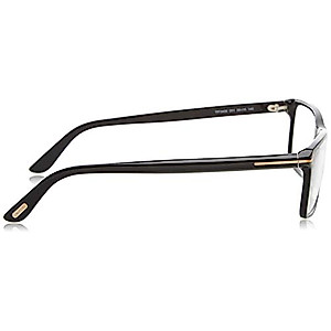 TOM FORD Men's TF 5408 001 Black Clear Rectangular Eyeglasses 56mm, Shiny Black, Shiny Rose Gold "T" Logo, 56/16/145