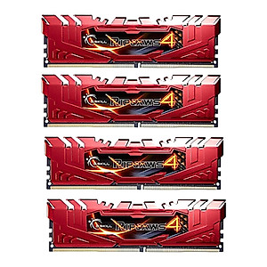 G Skill Ripjaws 4 F4-2666C15Q-32GRR 32GB Kit DDR4-2666 MHz Unbuffered Non-ECC Memory Modules with Heatspreader - Red