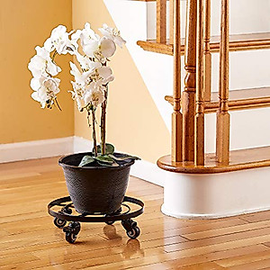 Patio Plant Trivet with Wheels | Outdoor Plant Stand with Wheels | Rolling Plant Stand with Casters Heavy Duty (44lbs Capacity) | Plant Dolly with Wheels | Modern Plant Stand Caddy (Set 2)