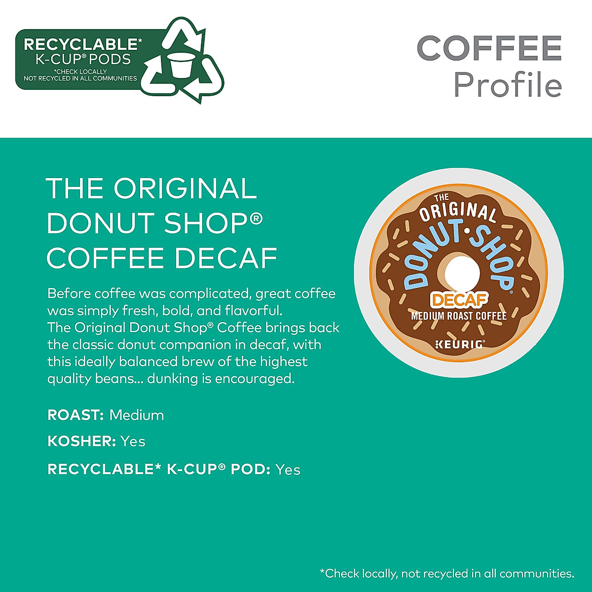 The Original Donut Shop Decaf Keurig Single-Serve K-Cup Pods, Medium Roast Coffee, 72 Count (6 Packs of 12)