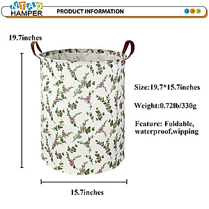 NTAOHAMPER Large Round Canvas Linen Laundry Hamper,Waterproof Storage Bin for Toys,Books,Clothes,Pets, Laundry Basket, Gift Basket(Eucalyptus leaves)