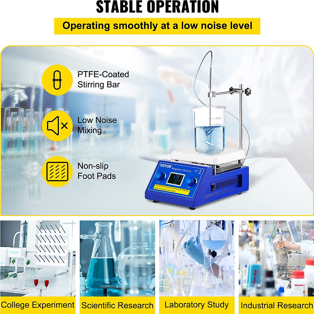 VEVOR Magnetic Stirrer Hot Plate, 5000ml Capacity 320°C/608°F Max Temp Ceramic Coated Lab Stirrer 200-2000RPM Digital Magnetic Stirrer with Support Stand, Temp Probe Sensor and Stirring Bar