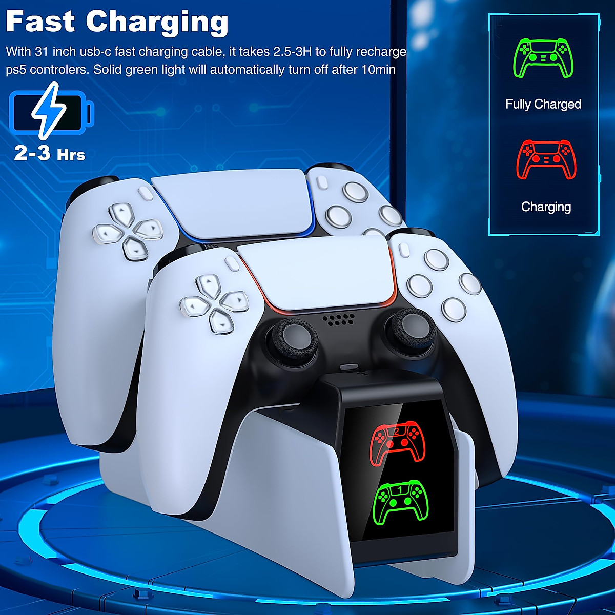 PS5 Controller Charging Station, PS5 Charging Dock Compatible with PlayStation 5 Faceplates Edge & Dual Controller, PS 5 Accessories Charging Dock Stand with LED Indicators & Charging Cable