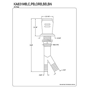 Kingston Brass KA831BN Trimscape Dishwasher Air Gap, Brushed Nickel