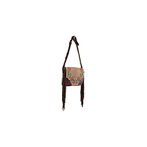 ARIAT Women's Audrey Collection Canvas Flower Fringe Crossbody Bag Handbag, Brown, One Size