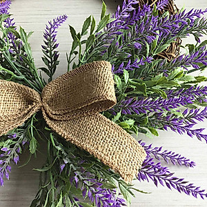 YINKUU 14 Inch Artificial Lavender Wreath, Silk Lavender Wreath with Bow, Spring Summer Hanging Wreath for Front Door Window Wall Wedding Party Home Garden Christmas Decor, Purple,