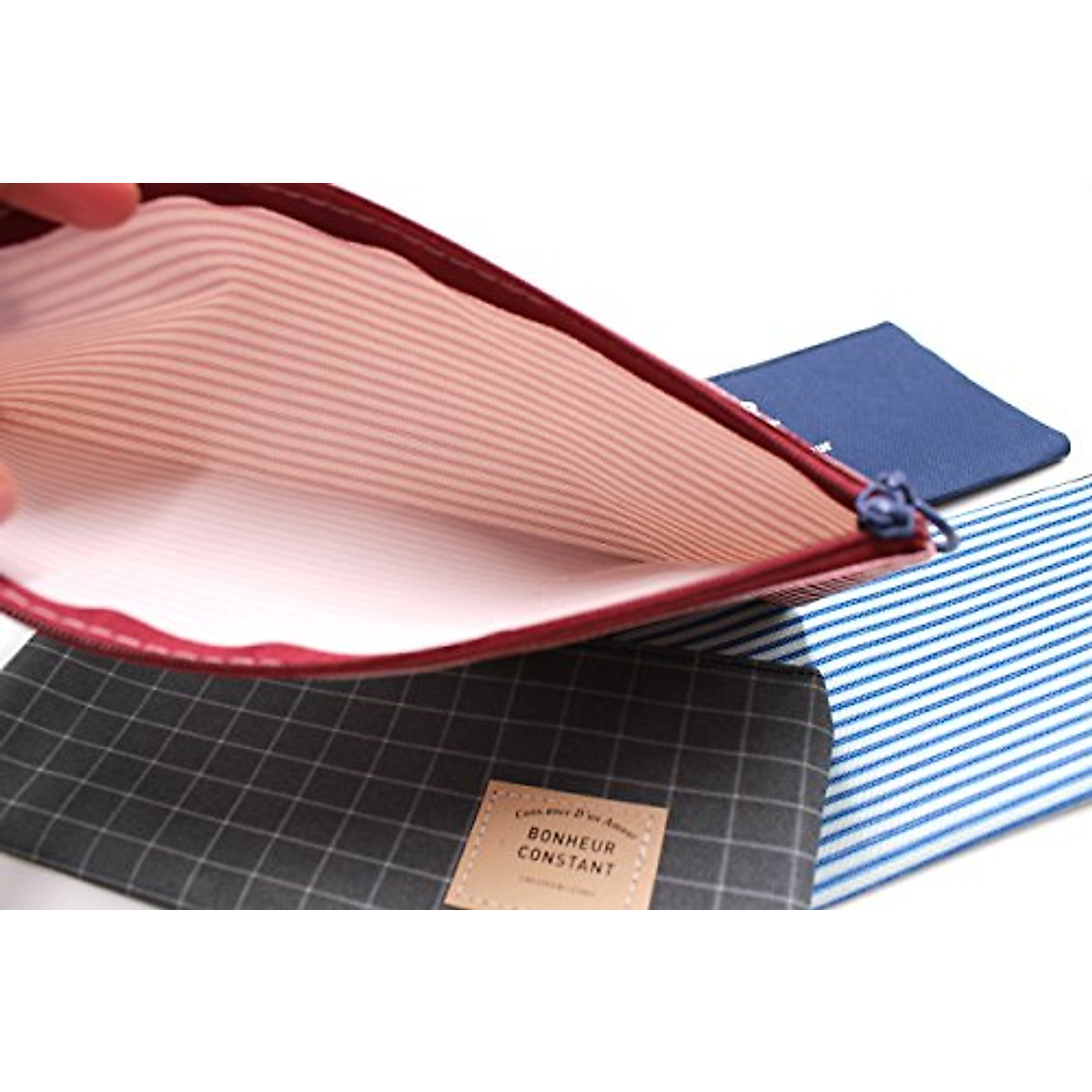 Canvas Pencil Holder 4 Pack Stripe Navy Pencil Case Colored Pencil Holder Organizer Plaid Cosmetic Makeup Bag Zipper Pouch for Kids Adults Girls Boys(Multicolor)