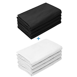 8-Pack 100% Cotton Comfortable Solid DIY Decorative Throw Pillow Case for Christmas Halloween Couch Sofa (4-Pack Black and 4-Pack White)