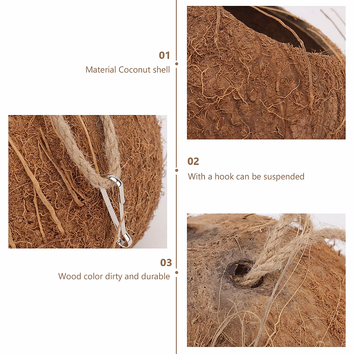 Hanging Coconut Shell Bird Nest Natural Coconut Hideaway Bird House Hut Breeding Nesting Bird Cage Box for Hamster Parakeets Love Birds Canary