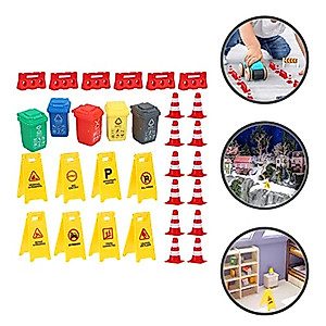 TOYANDONA 31Pcs Road Signs for Kids, Miniature Plastic Traffic Cones Mini Barrel Roadblocks Toys Set Educational Playset Pieces for Boys& Girls