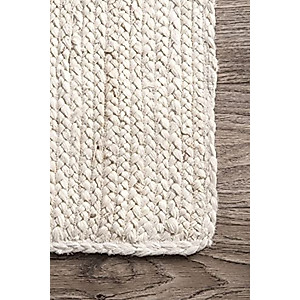 The Knitted Co. 100% Jute Area Rug 4x6 Feet Approx- Braided Design Hand Woven Dyed Off-White Natural Fibers Carpet - Home Decor for Living Room Hallways (4' x 6', Off-White)