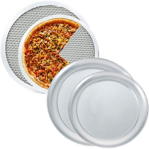 Tiger Chef Pizza Pan and Pizza Screen Set - Includes 9 inch and 12 inch Wide Rim Pizza Pans and Aluminum Pizza Screens for Oven