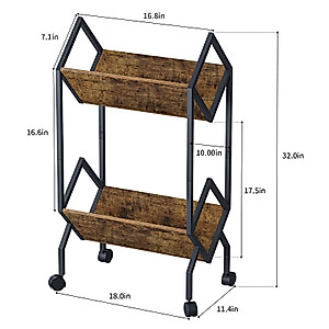 Giikin 2-Tier Vinyl Record Storage Holder, Holds up to 160-200 LPs, Mobile Metal and Wooden Vinyl Record Organizer Stand with Casters, Storage, Protects Vinyl - Organize Albums - Book, Magazine, Files