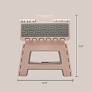 Brookstone BKH1100 9” Folding Step Stool, Non-Slip Textured Grip Surface, Foldable Space Saving Design, Carrying Handle, Holds Up to 300 Pounds, Blush