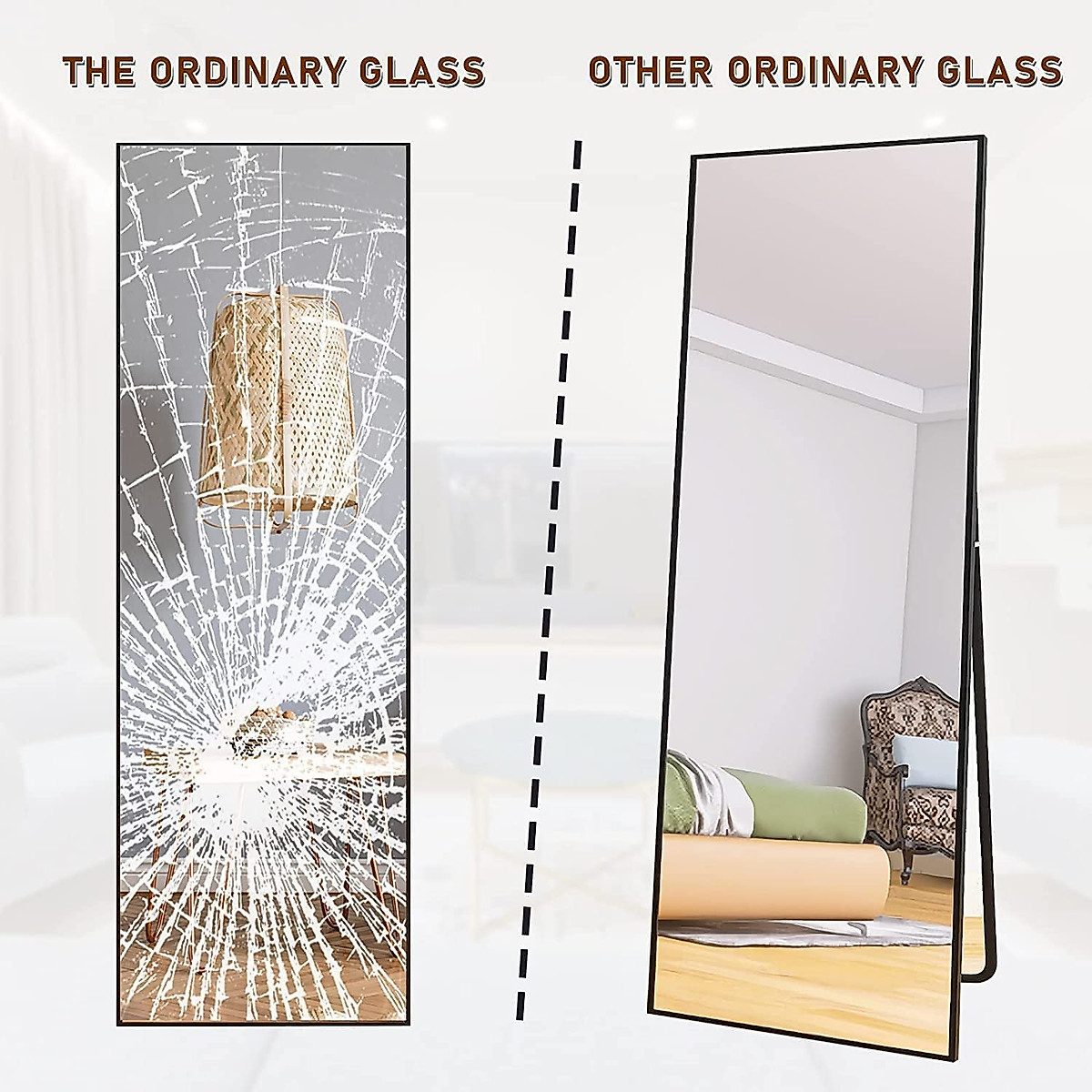 Yone jx je 65" x 24" Full Length Mirror Hanging Standing or Leaning, Bedroom Mirror Floor Mirror Wall-Mounted Mirror with Alloy Frame, Black