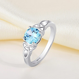 YL Celtic Knot Rings for Women 925 Sterling Silver Created Aquamarine 18k White Gold Plated Statement Rings-size7