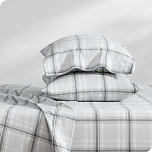Bare Home Flannel Sheet Set Prints, 100% Cotton, Velvety Soft Heavyweight - Double Brushed Flannel for Extra Softness & Comfort - Deep Pocket - Bed Sheets (Split King, Tartan Plaid)
