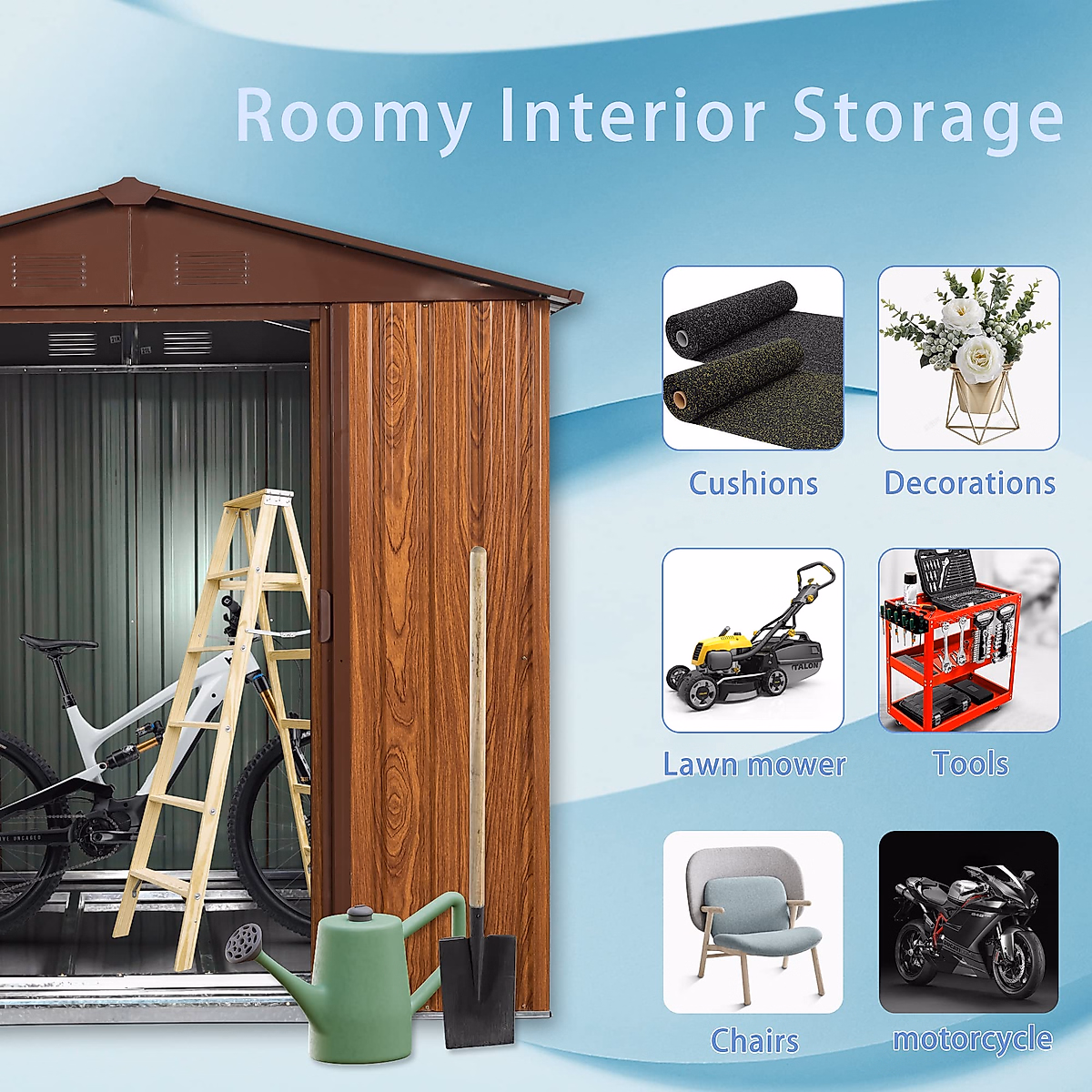 6ft x 6ft Metal Storage Shed for Backyard Lawn, Large Garden Shed Outdoor Utility Tool Shed with Metal Floor Base Pad-lockab