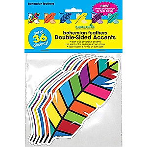 BARKER CREEK Double-Sided Cut-Outs, Bohemian Feathers, School Accents, Bulletin Boards, Party Decorations, Home Learning, Classroom and School Decor, Double-Sided, 5.5" high, 36 per Pkg (2215)
